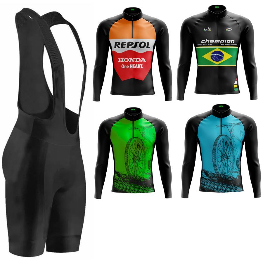 Kit Conjunto Bretelle Forro Gel Camisa Manga Longa Short Blusa Inverno ...