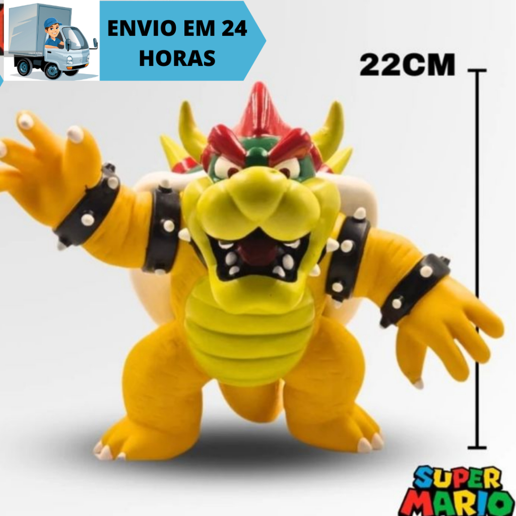 Boneco Colecionável Bowser Super Mario Bros Articulável 22cm Super Size ...