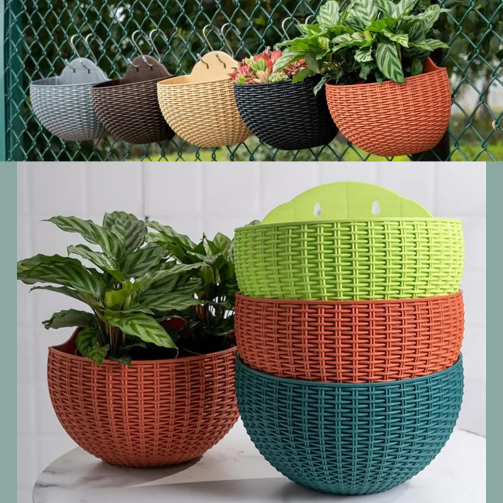 Vaso Cesta de Planta Parede Muro Meia Lua Jardim Horta Rattan 3 Litros ...