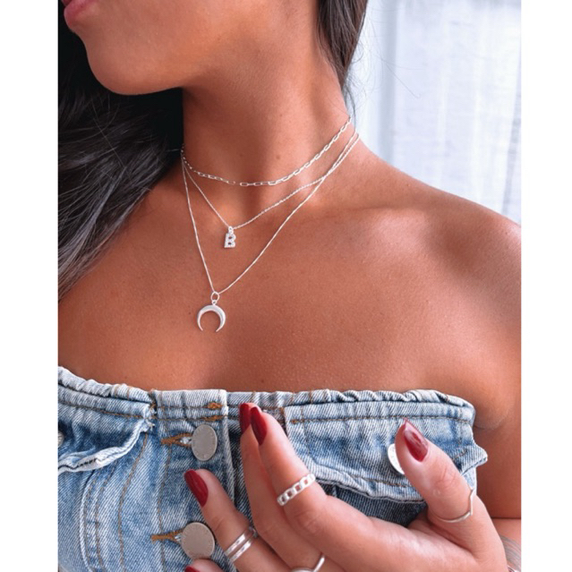 Colar lua invertida Prata legitima 925 |Choker elos cadeado ou Choker Estrela e lua vazada Prata ...