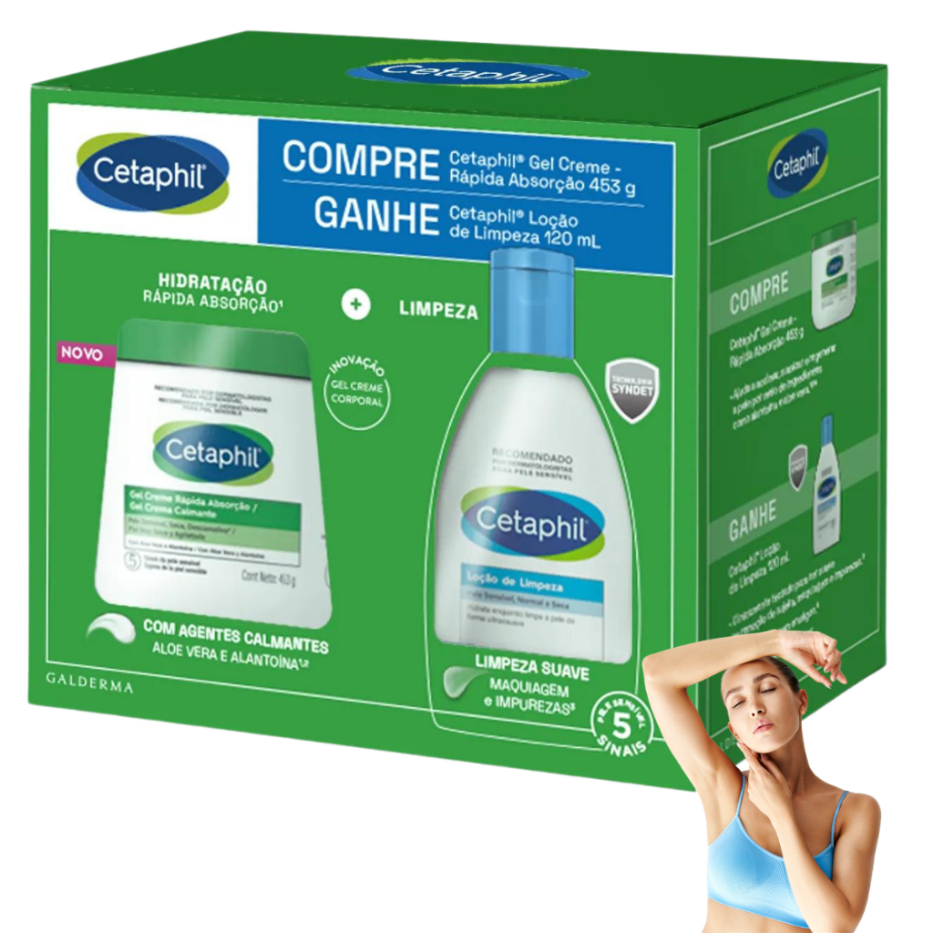Kit Cetaphil Creme Hidratante 453 Loção de Limpeza 120 ML Pele Seca ...