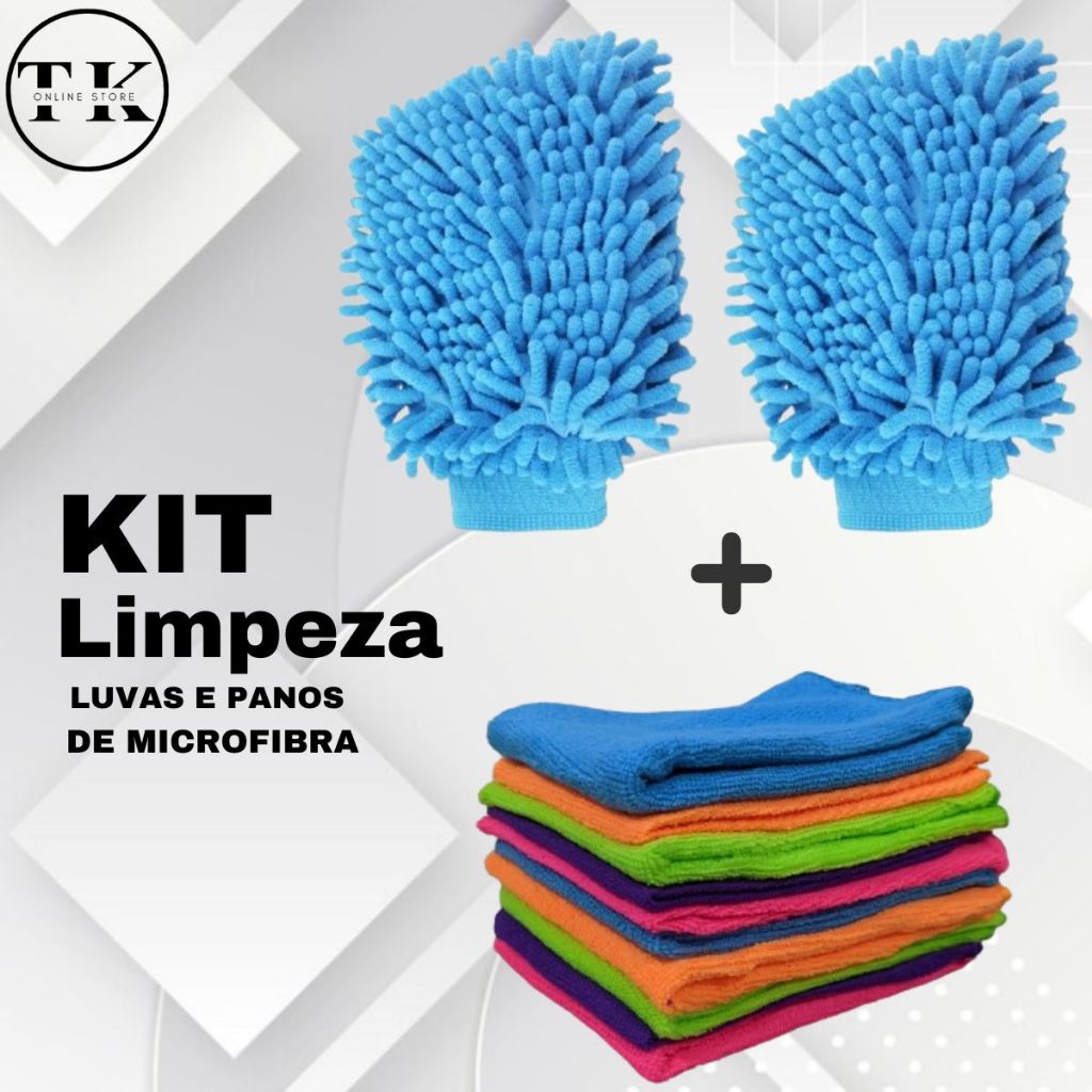 Kit de Limpeza Doméstica com 2 Luvas e 10 Panos de Microfibra | Shopee Brasil