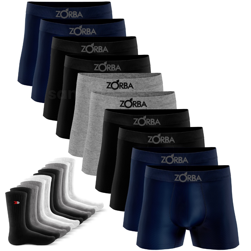 Kit 10 Cuecas Zorba Boxer Adulto Algodão Seamless Masculinas Box + 6 ...