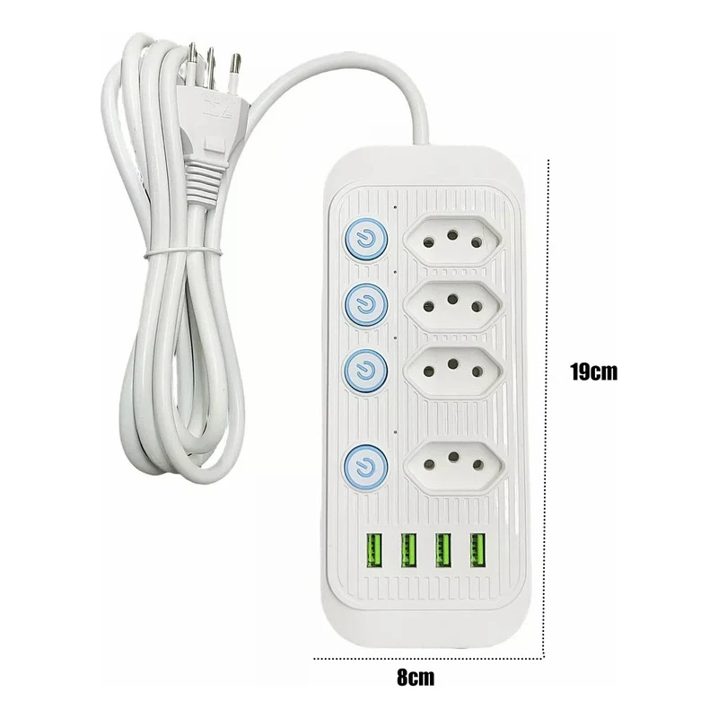 Filtro de Linha Régua com 7 Tomadas Extensão Elétrica 1 Universal 4 USB Bivolt 10A 110v/220v ...