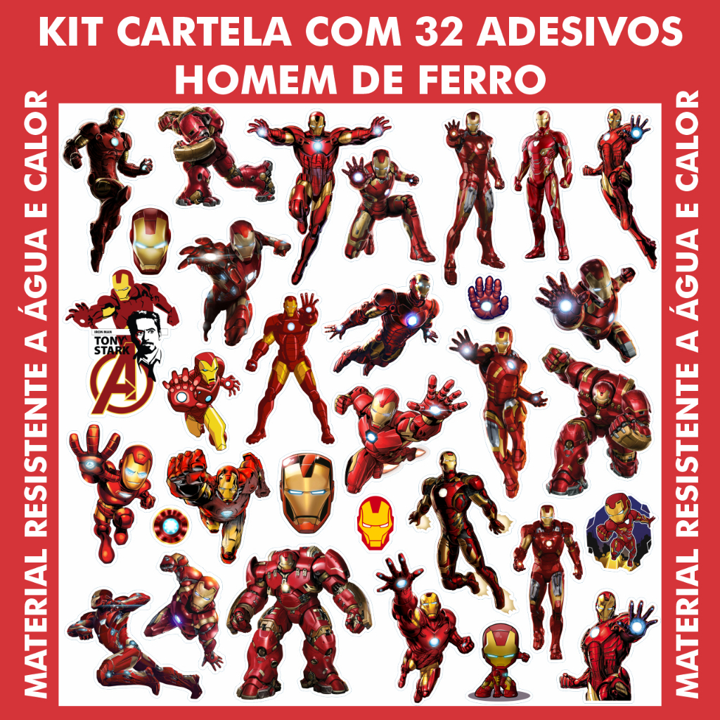 Kit Cartela de Adesivos com 32 Adesivos HOMEM DE FERRO / Adesivos para ...