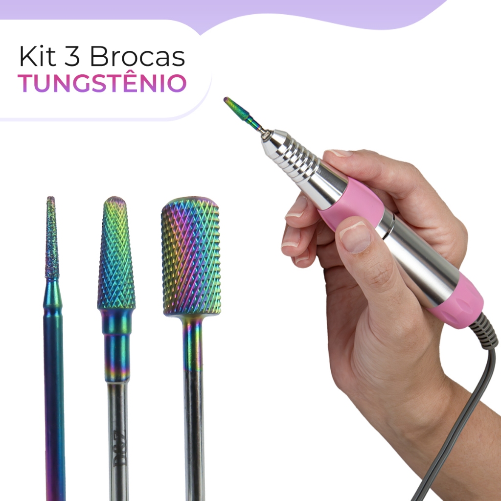 Kit 3 Brocas Tungstênio Para Unhas Gel Acrigel Cutilagem Lixadeira De ...