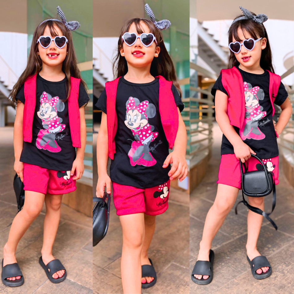 Conjunto Minnie Juvenil 3 Peças Rosa e Preto 2 ao 12 Anos | Shopee Brasil