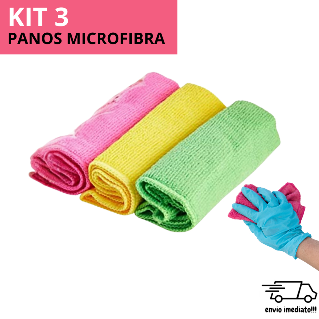 KIT 3 PANOS MICRO-FIBRA Limpeza Total Lavavel Pano Multiuso Carro Louça ...