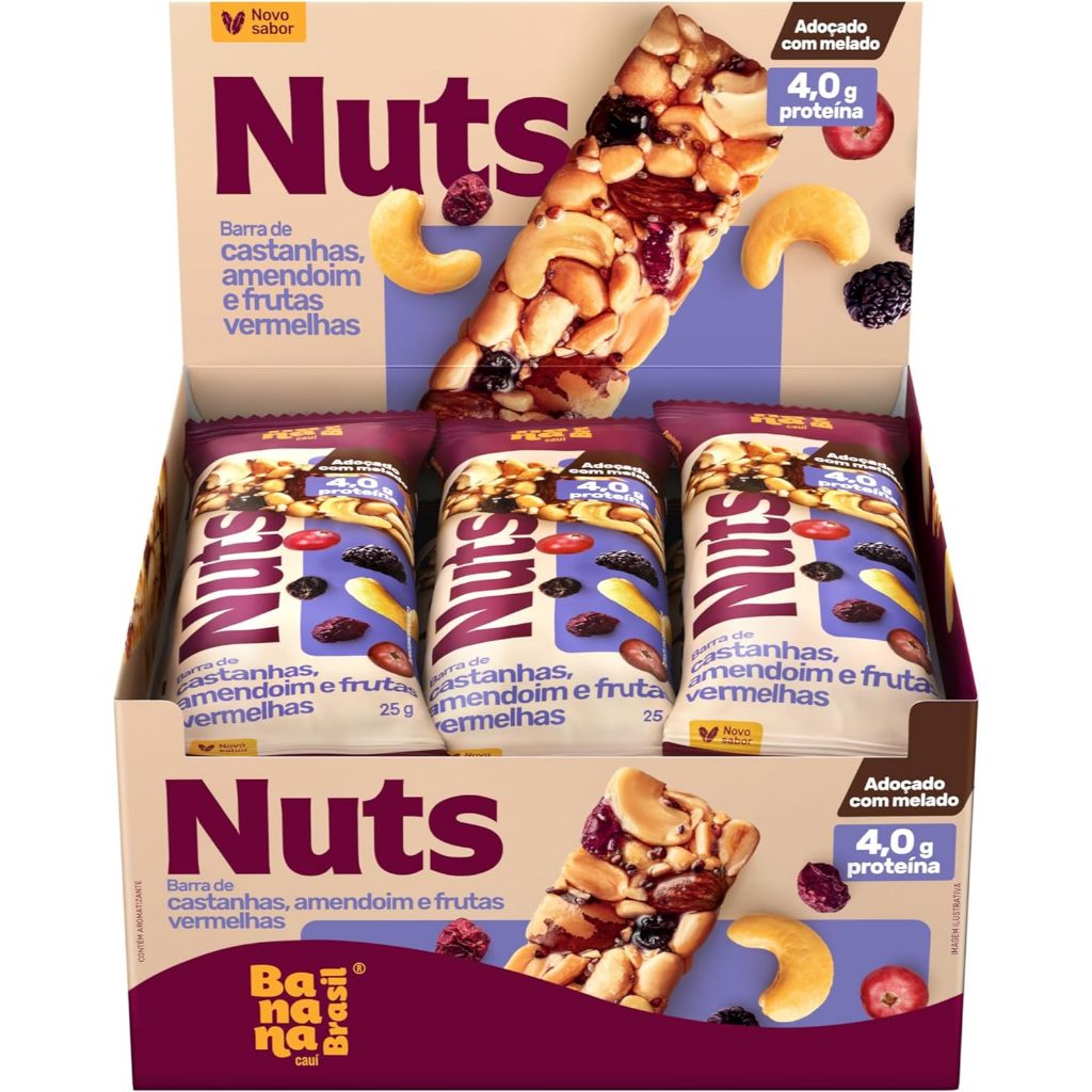Barra Nuts Castanhas e Frutas Vermelhas Caixa com 12 unidades de 25g ...