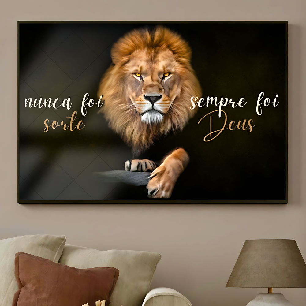 QUADRO TELA DECORATIVA LEÃO JUDÁ NUNCA FOI SORTE SEMPRE FOI DEUS 80X110 ...