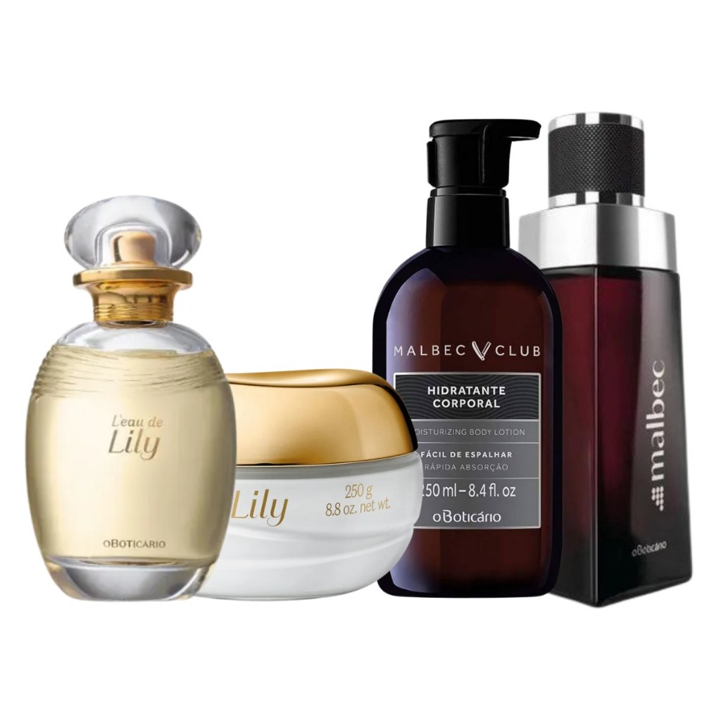 Kits Casal - Kit Lily & Malbec -Creme e Perfume 4 itens | Shopee Brasil