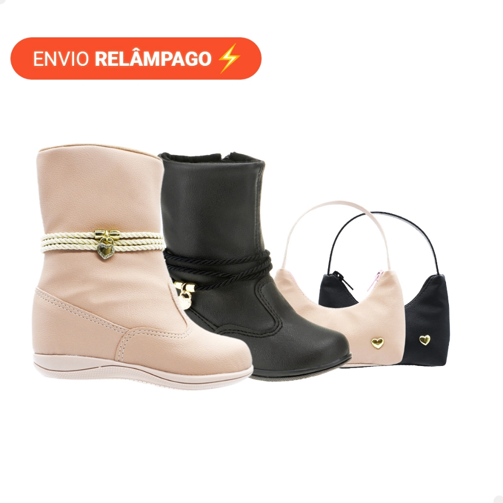 Bota Infantil Feminina Menina Botinha Coturno da Boiadeira Com Bolsinha ...