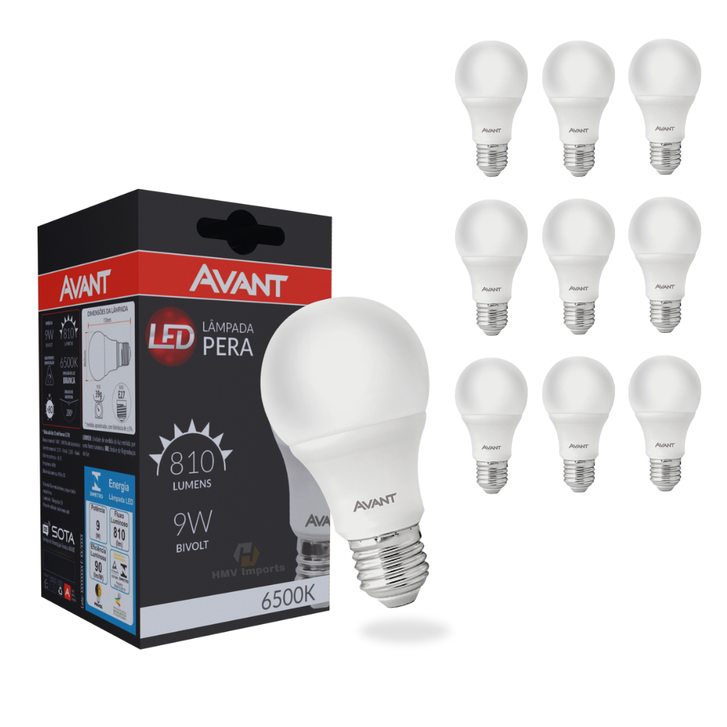 Kit Com 10 Lâmpada Led Bulbo 9w Branco Frio 6500k Bivolt E27 Avant | Shopee Brasil