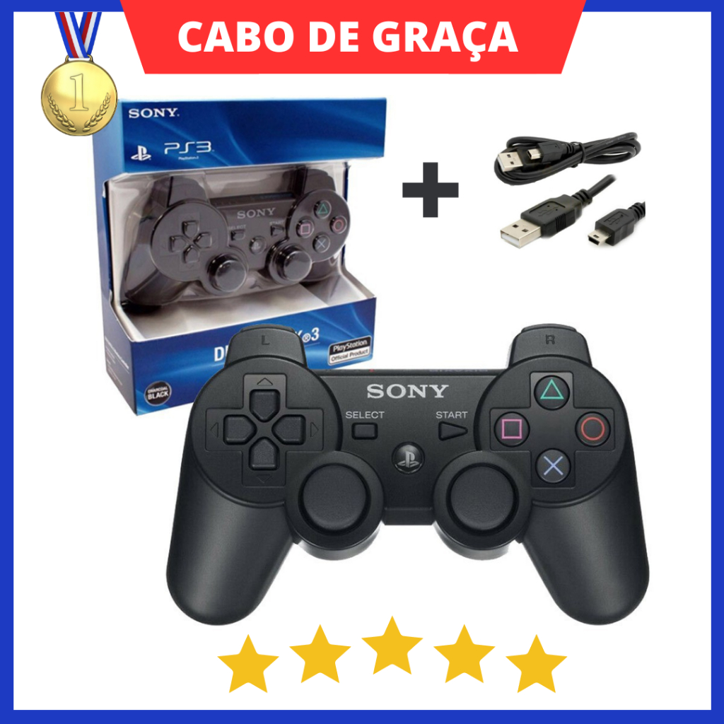 Controle PS3 | Manete Joystick Dualshock 3 + Cabo Modelo Playstation c ...