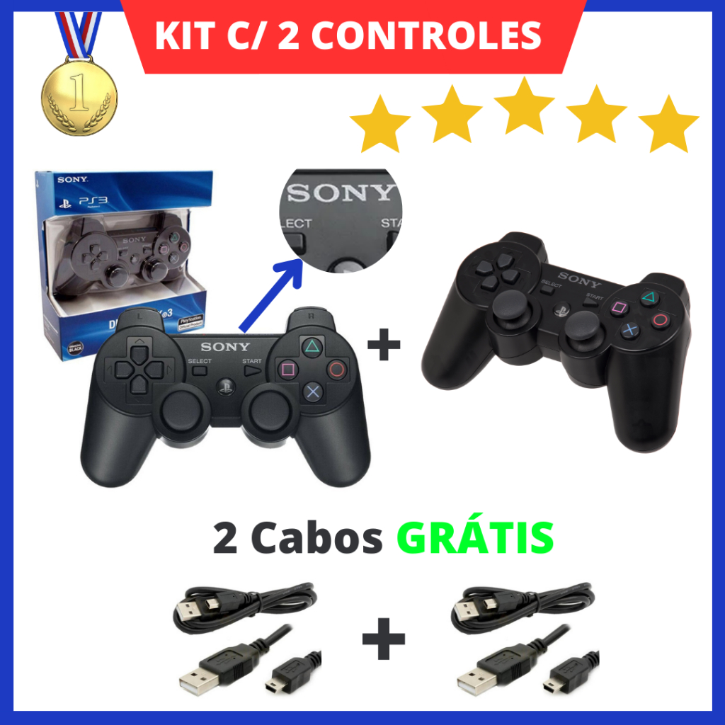 Kit 2 Controles de PS3 | Manete Dualshock 3 Modelo Joystick Playstation ...