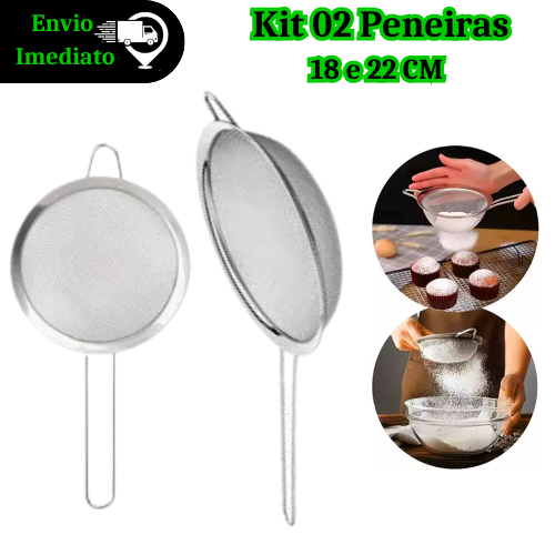 Kit 02 Peneiras Coador Manual Em Aço Inox Para Cozinhas Ideal para ...