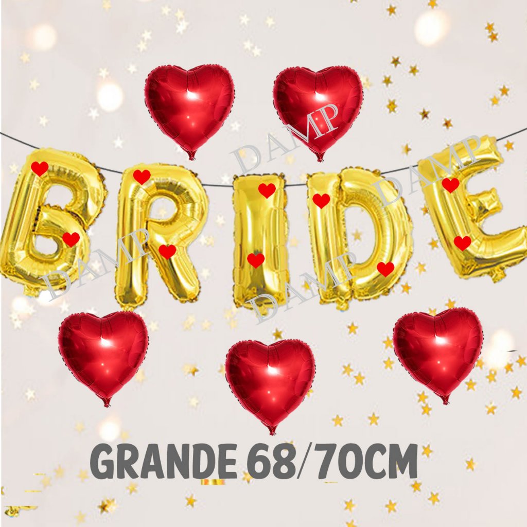 Kit Balão Metalizado Letras Bride 70CM grande DOURADO ou Prata +5 ...