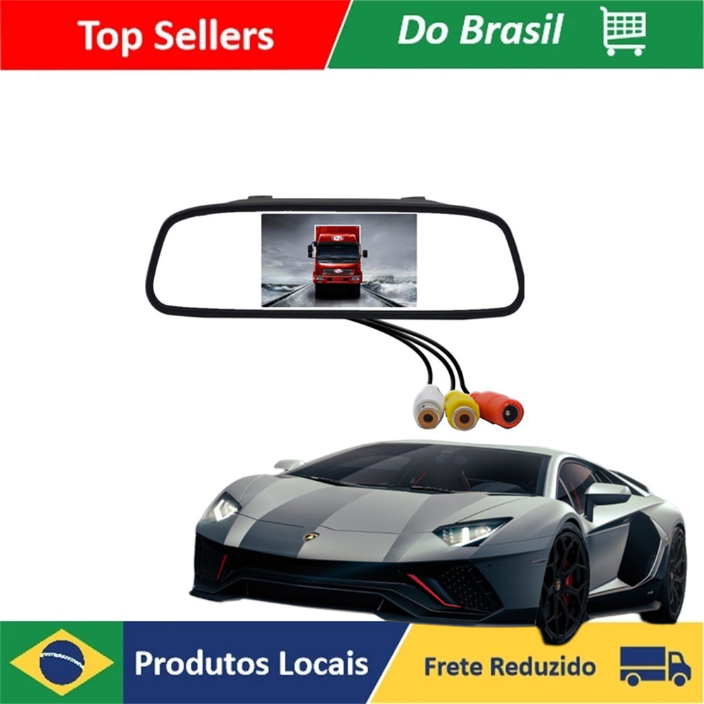 Espelho Retrovisor Monitor Para Câmera De Ré Tela 4.3 Lcd | Shopee Brasil