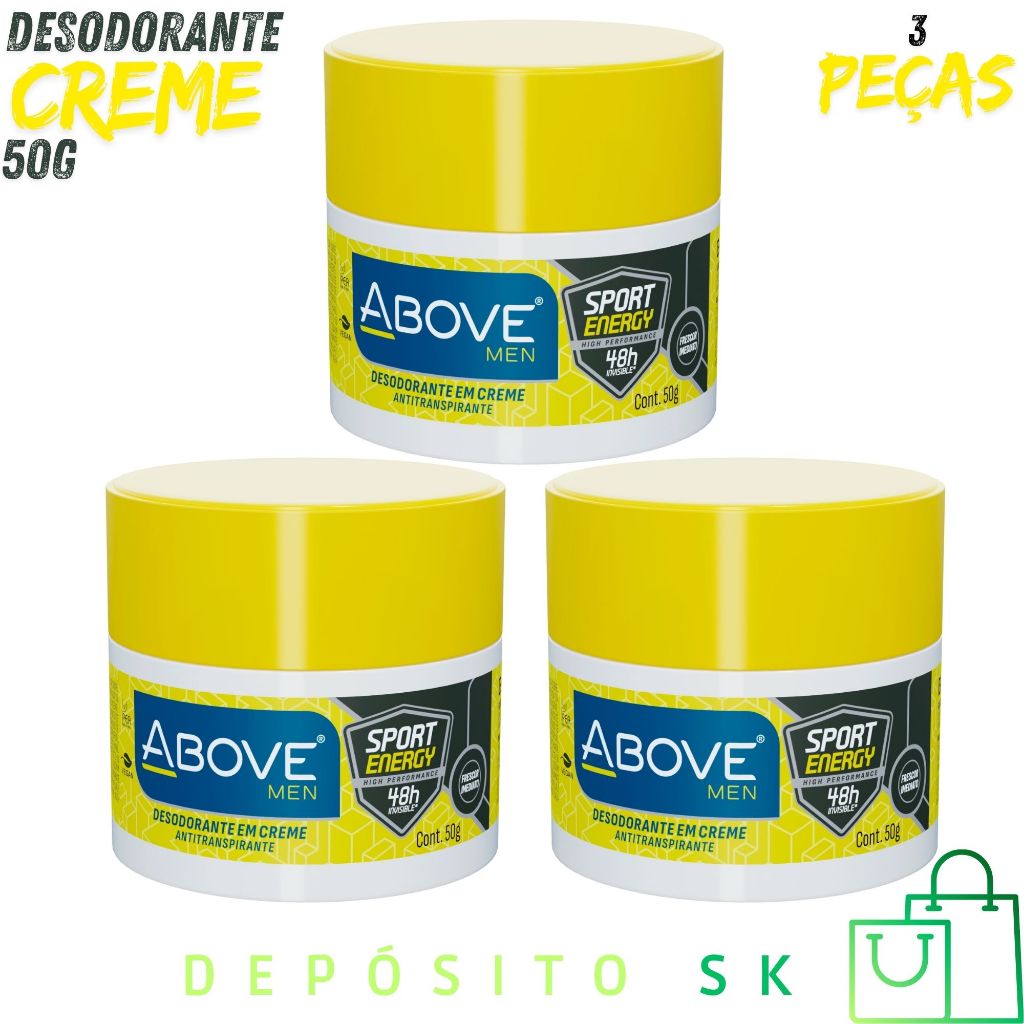 Kit Desodorante Creme Antitranspitante Above Homem Sport Energy 48h ...