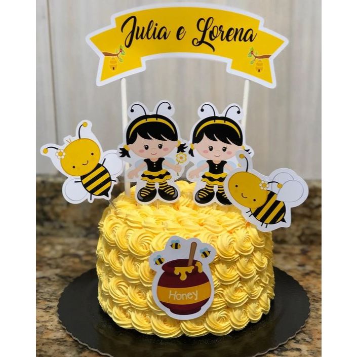 topo de bolo de aniversário de abelinha - topper de festa mesversario abelha personalizado ...