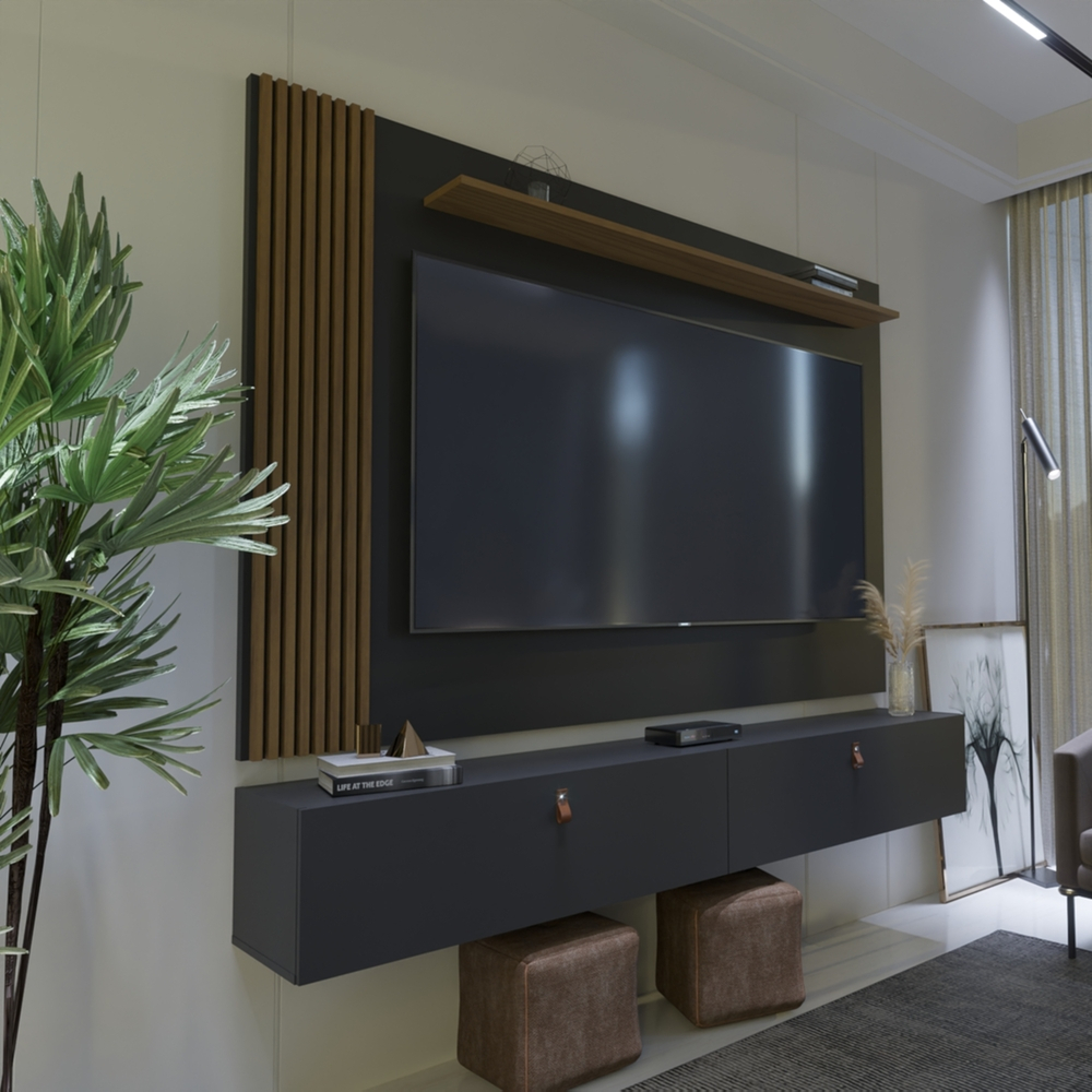 Rack com Painel Ripado Suspenso para TV até 70 Polegadas 2 Portas ...