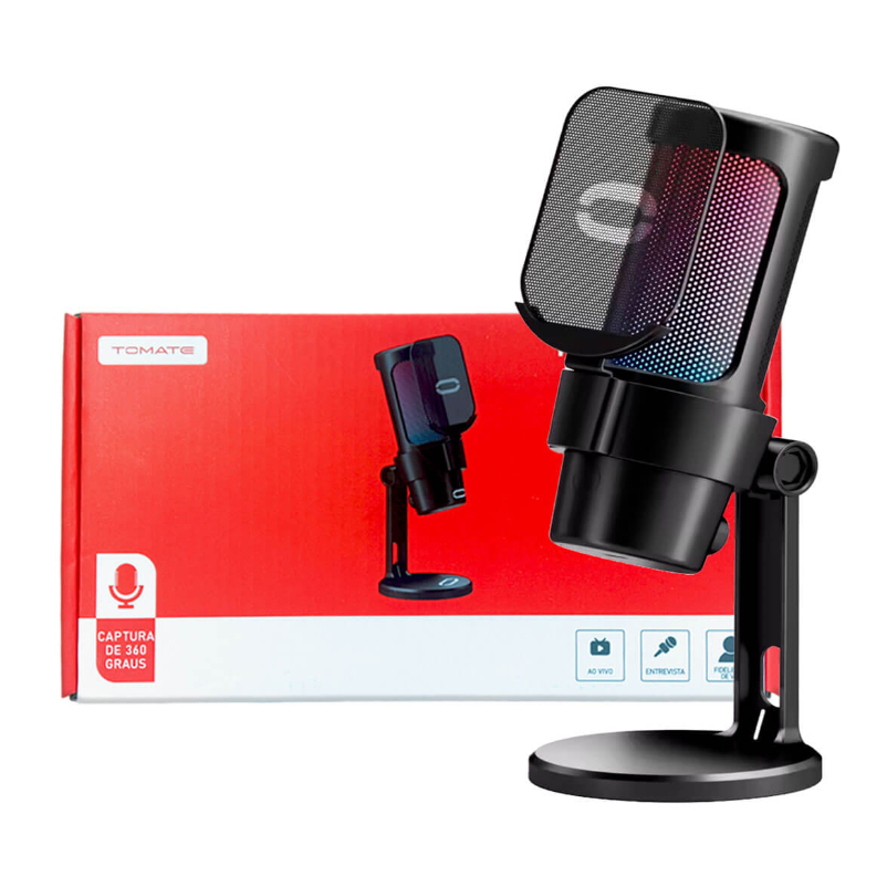 Microfone Gamer Profissional com Iluminação RGB e Captação 360º ...