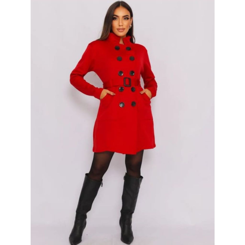 Sobretudo feminino flanelado Longo com Botão e Cinto | Shopee Brasil