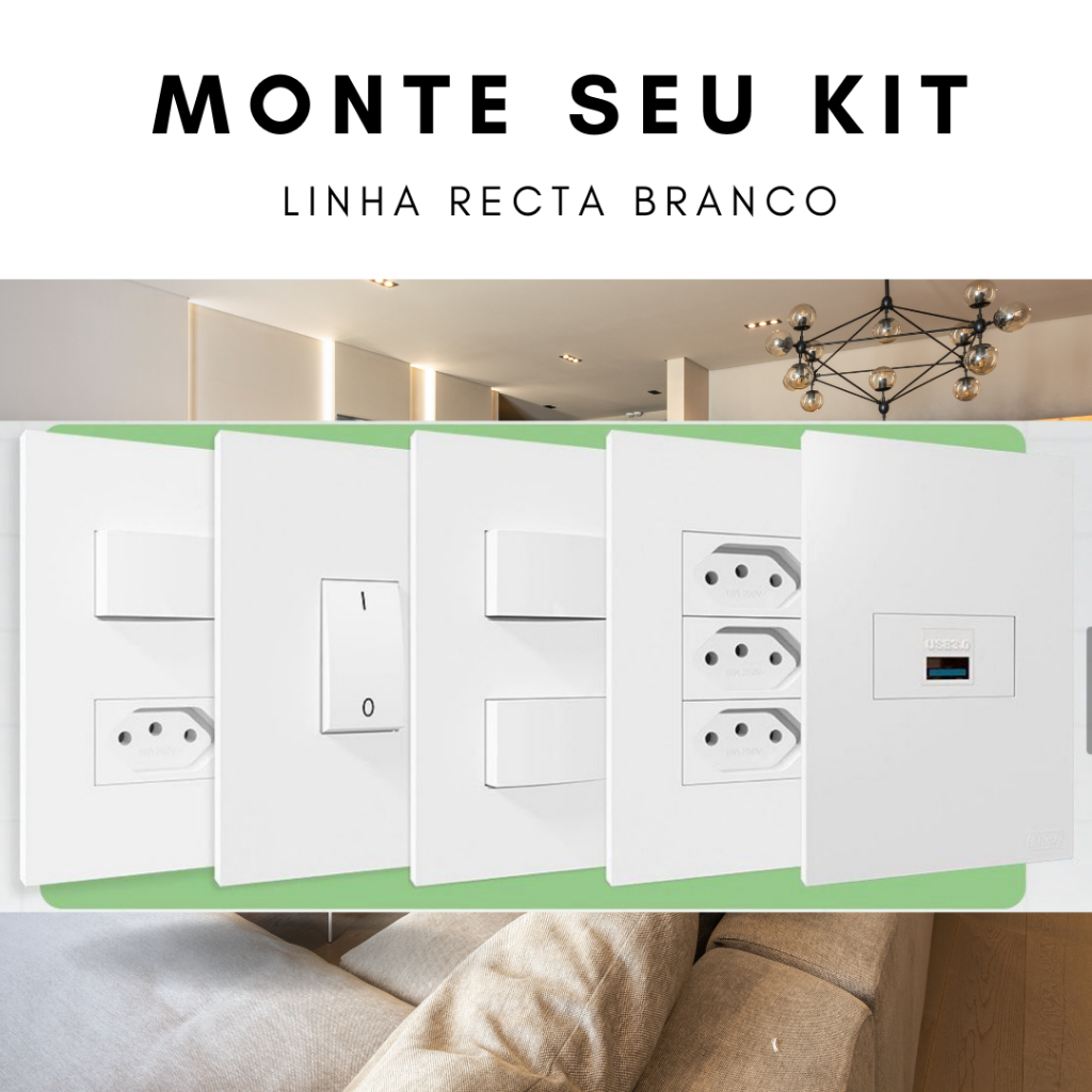 MONTE SEU KIT tomada 10a, 20a, interruptor simples, paralelo, tomada dupla, Recta Branco Gloss ...