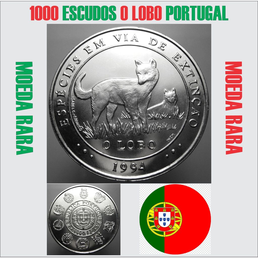 1000 ESCUDO DE PORTUGAL O LOBO. MOEDA RARA | Shopee Brasil