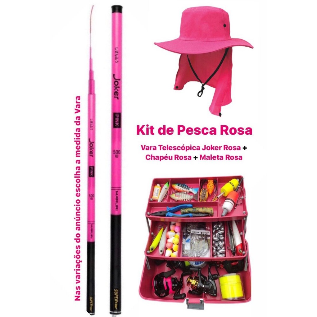 Kit de Pesca Rosa - Vara Telescópica Joker Rosa + Chapéu de Pesca Rosa ...