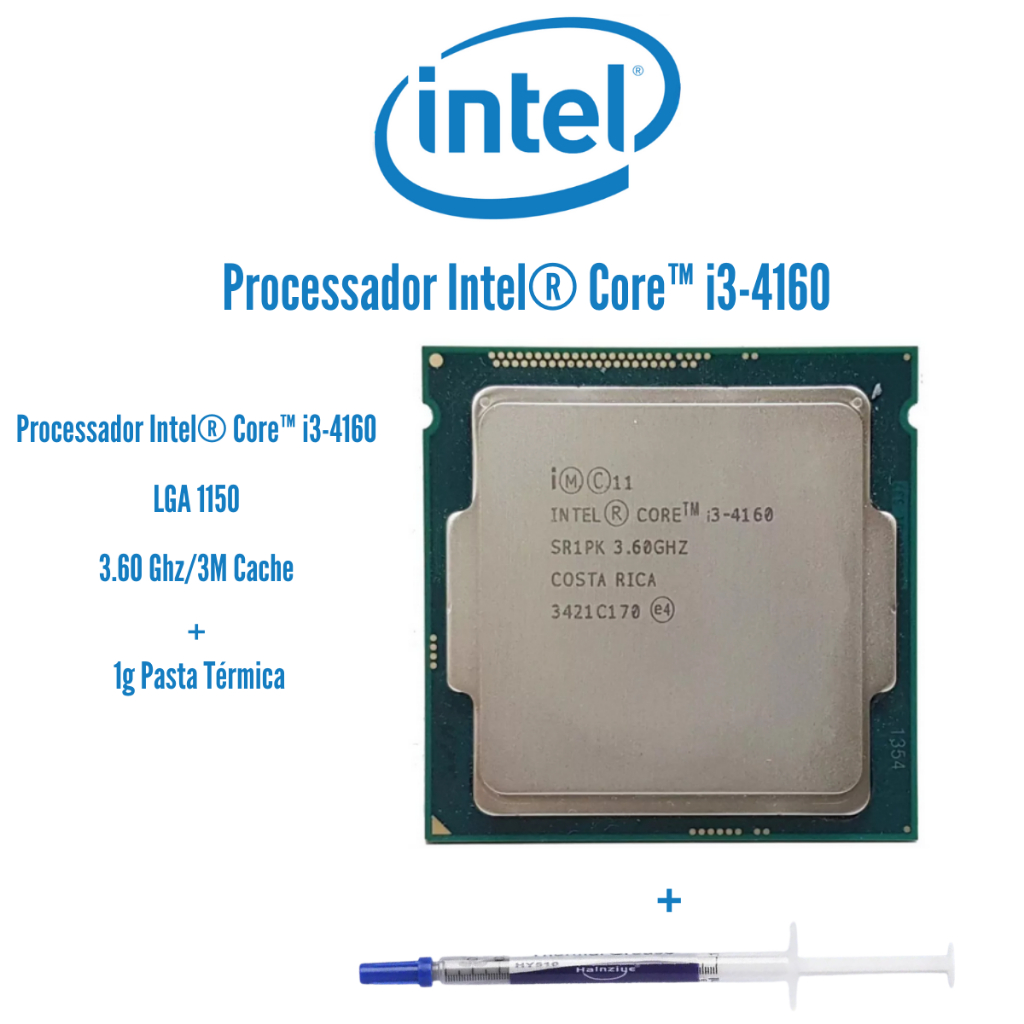 Processador Intel CPU 1150 Core i3 4160 3.60ghz + Pasta Térmica ampola ...