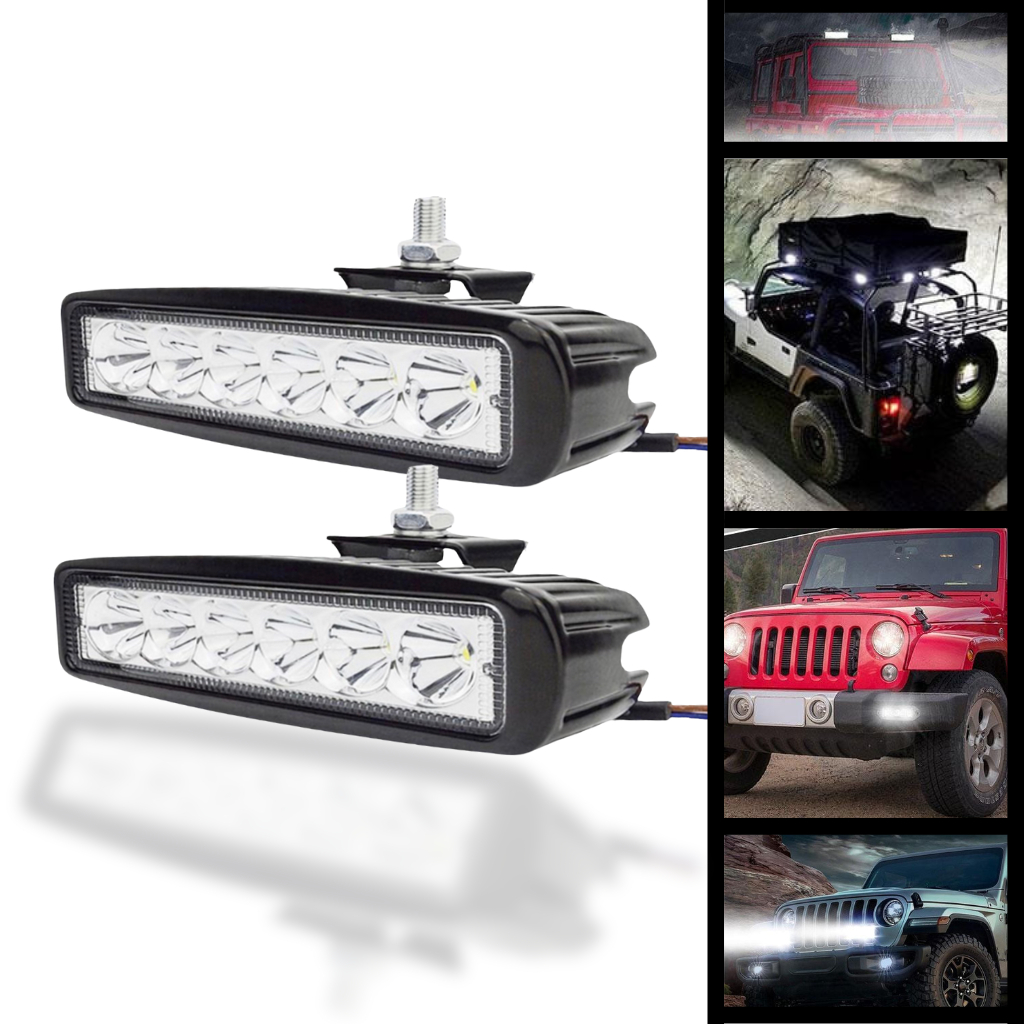 Par Farol de Milha Auxiliar Barra Universal Carro LUZ FORTE- 6 Leds-18w- 12v- 6000k- A prova d ...