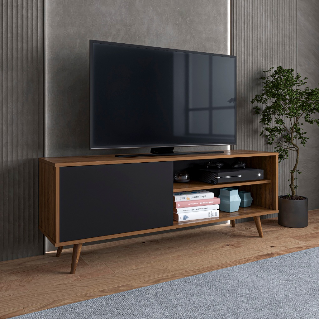 Rack home para tv até 43 polegadas sala com porta e 2 prateleiras pés ...