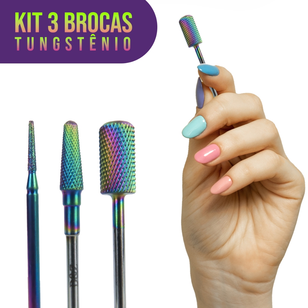 Kit 3 Brocas Tungstênio Profissional Unha Gel Porcelana Nail Art ...