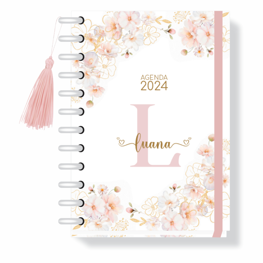 Agenda Floral Delicado Rosa Personalizada 1 ou 2 Dias Por Página Com ou ...