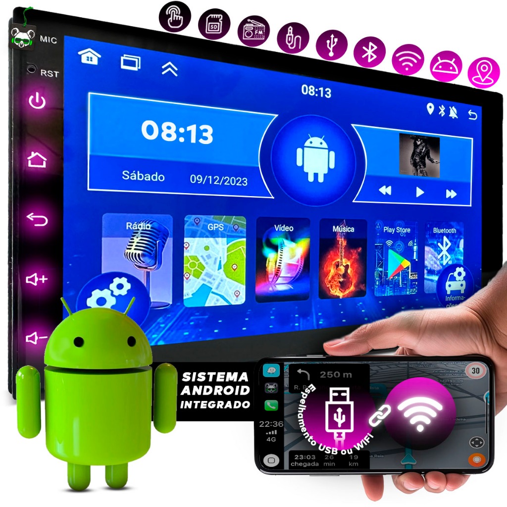 Central Multimidia Android 1GB 7 Pol 2 Din Espelhamento Wifi GPS Integrado | Shopee Brasil