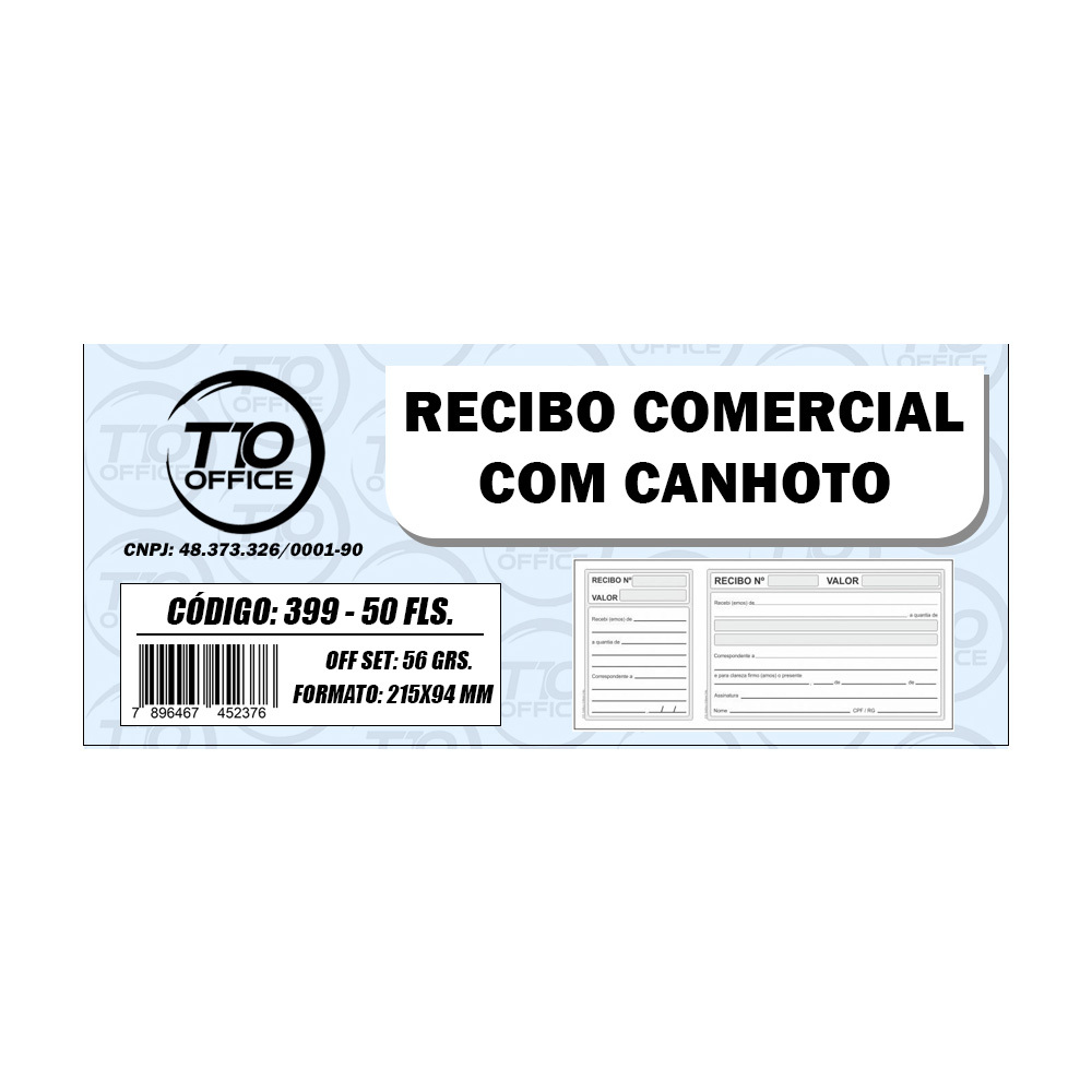 Recibo Comercial Com Canhoto T10 Office - 5 Blocos c/50 Folhas. | Shopee Brasil