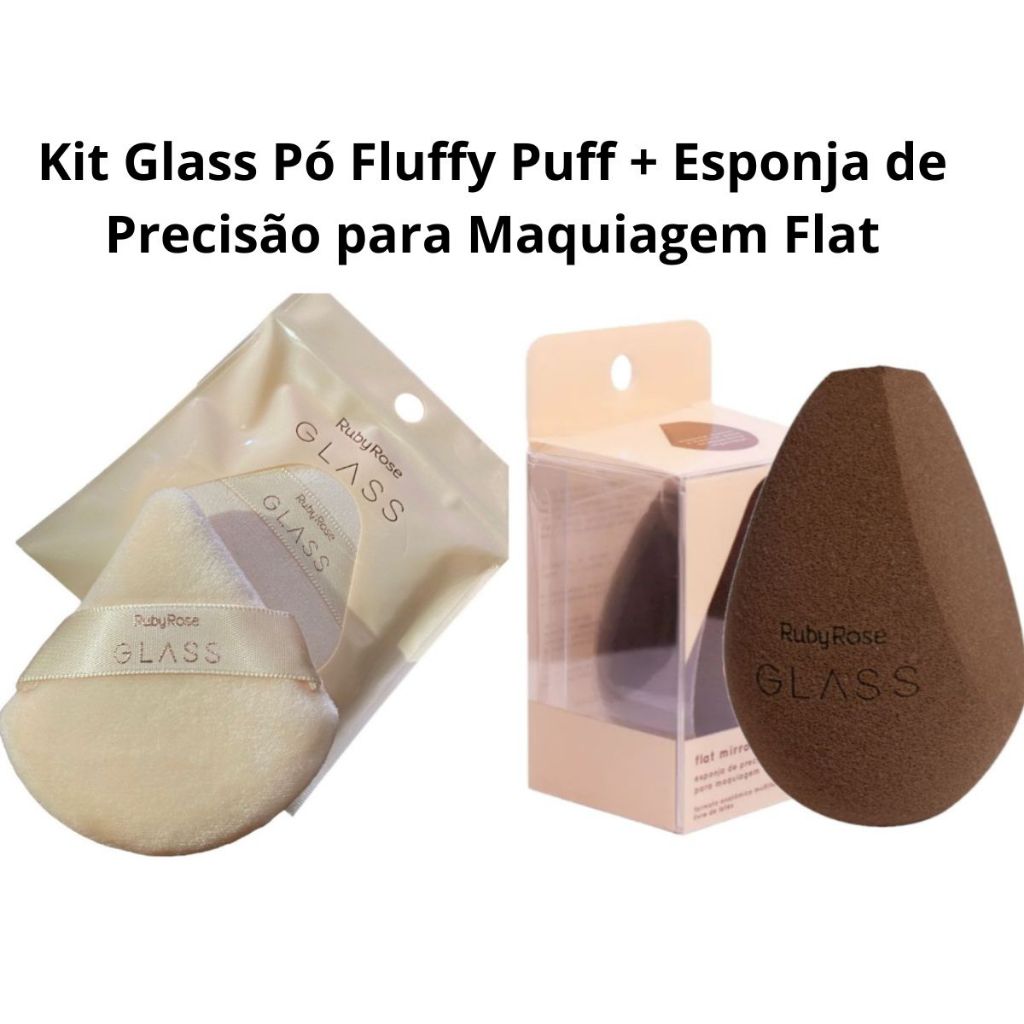 Kit Glass Pó Fluffy Puff + Esponja de Precisão para Maquiagem Flat ...