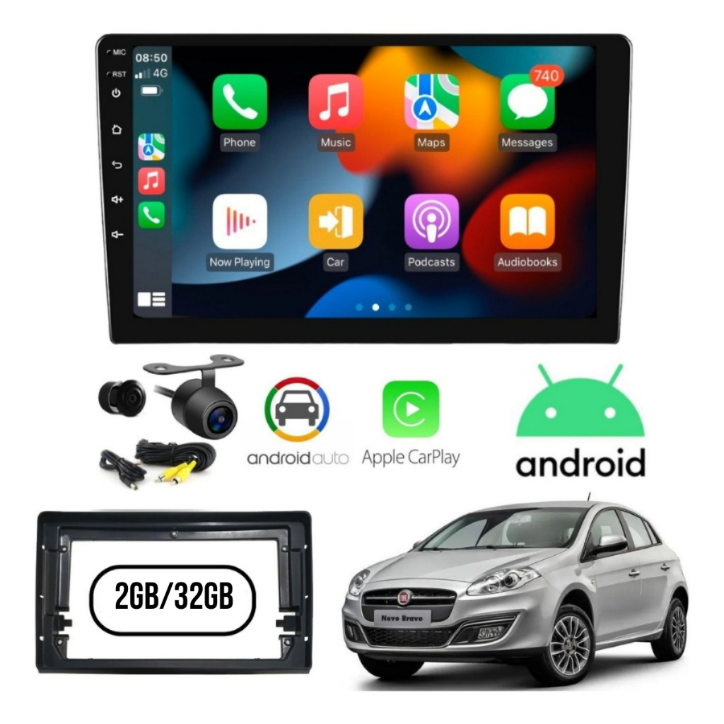 Central Multimidia 9pol 2gb 32gb Fiat Bravo Carplay Moldura E Câmera | Shopee Brasil