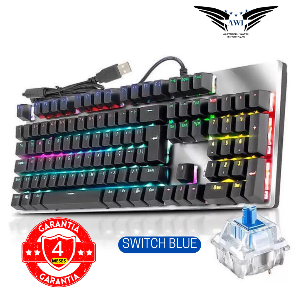 Teclado Gamer Mecânico RGB Qwerty Switch Blue & Red Português ABNT2 ...