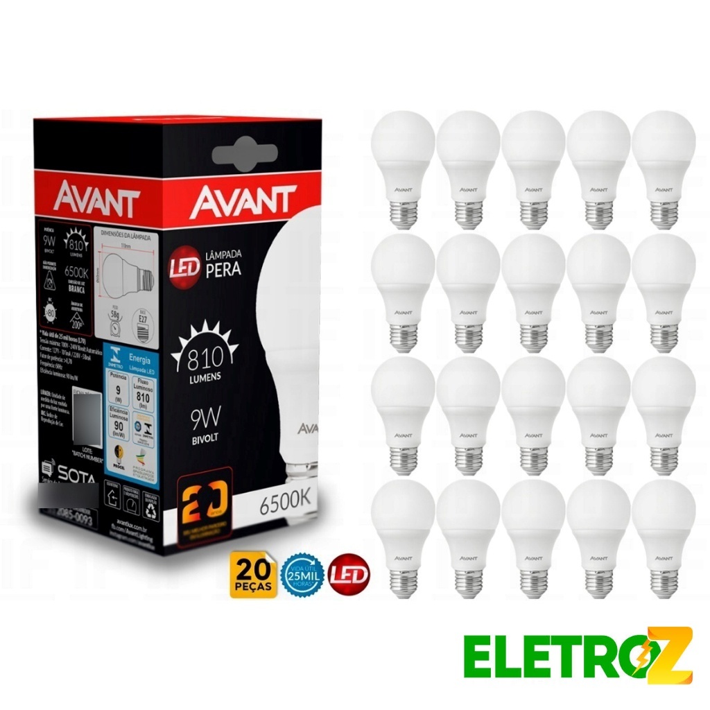 Kit com 10 Lâmpadas Led 9W Bivolt Branco Frio 6500K Avant | Shopee Brasil