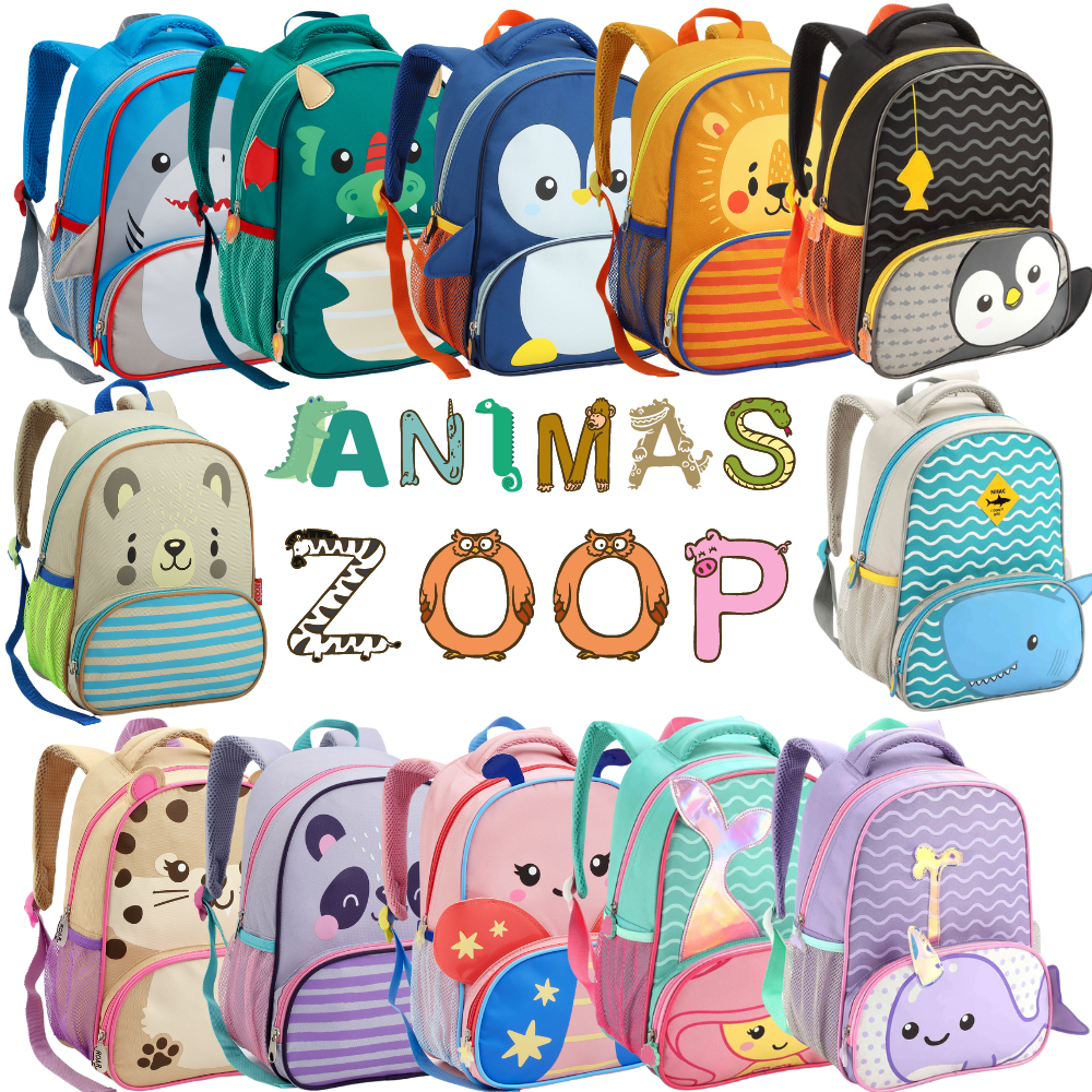Mochila Animais Zoop Infantil Escolar Menino Menina Reforçada Masculina ...