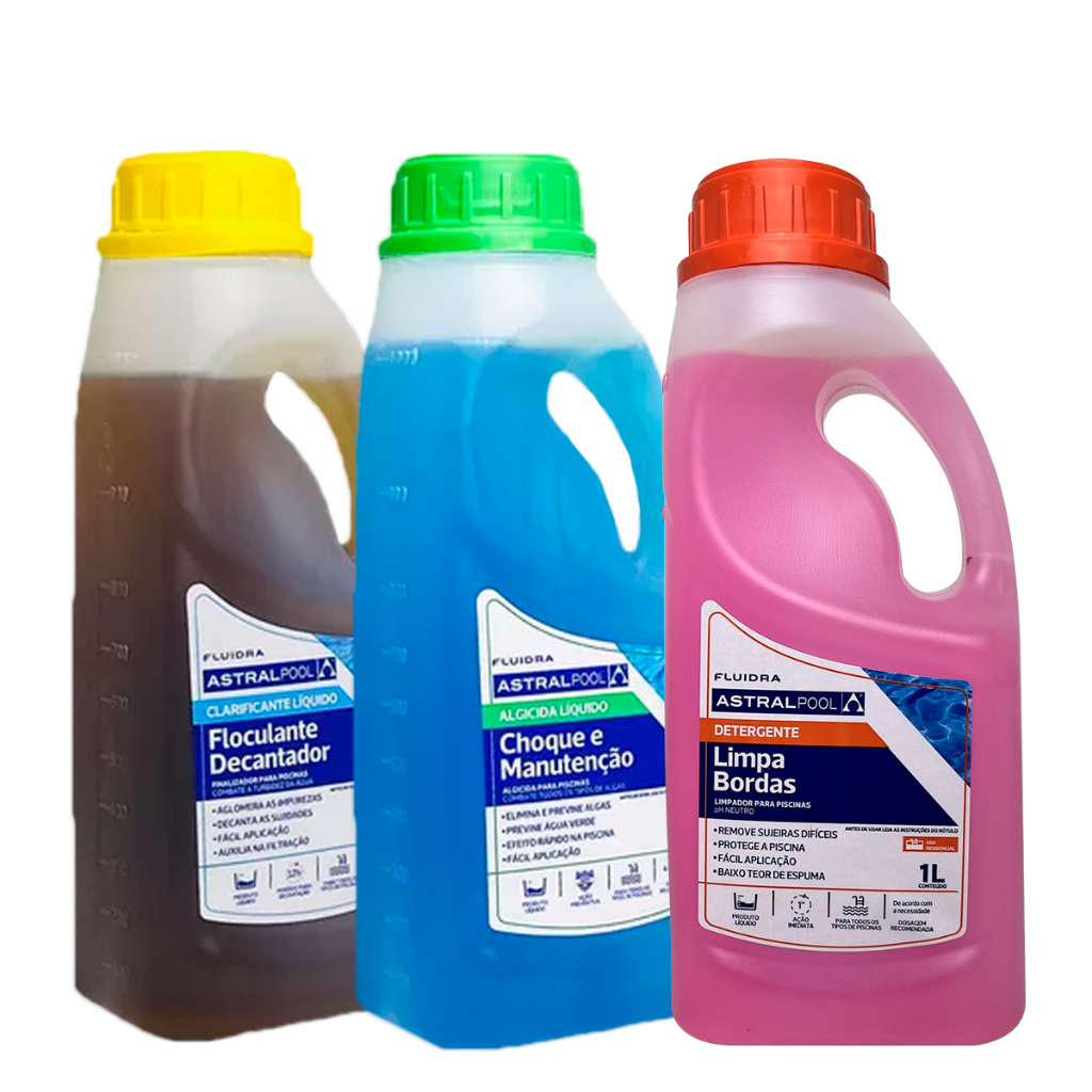 Kit Clarificante Para Piscina Floculante Decantador + Algicida Choque e ...