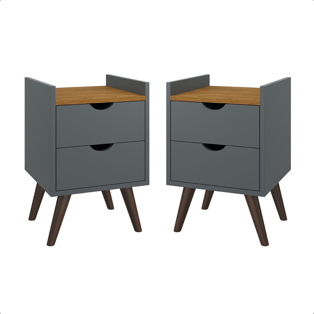 Kit 2 Mesa de Cabeceira Criado Juma Pés Antiumidade Corrediças ...