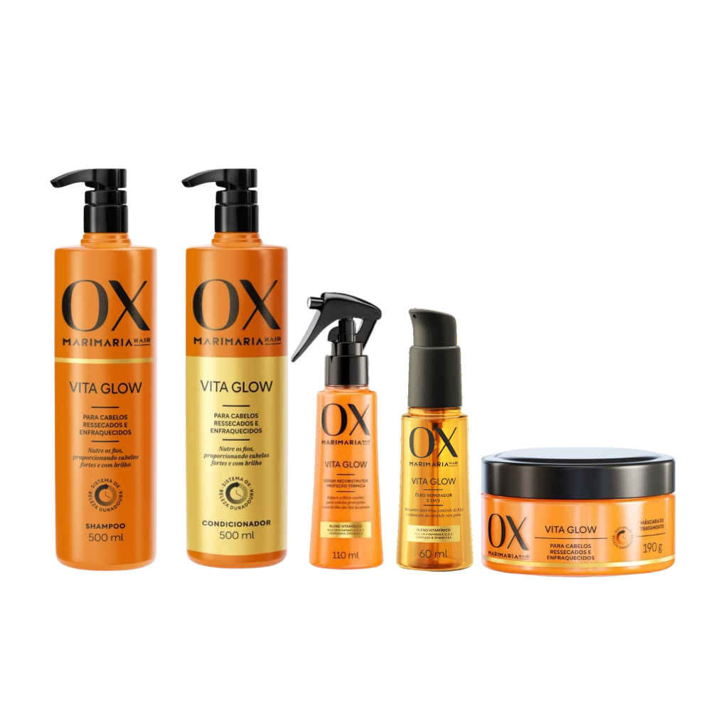 Kit OX Vita Glow Mari Maria ( Sh + Cond 500ml, Cr de Trat 190gr + Sérum 110ml + Óleo Reparador ...