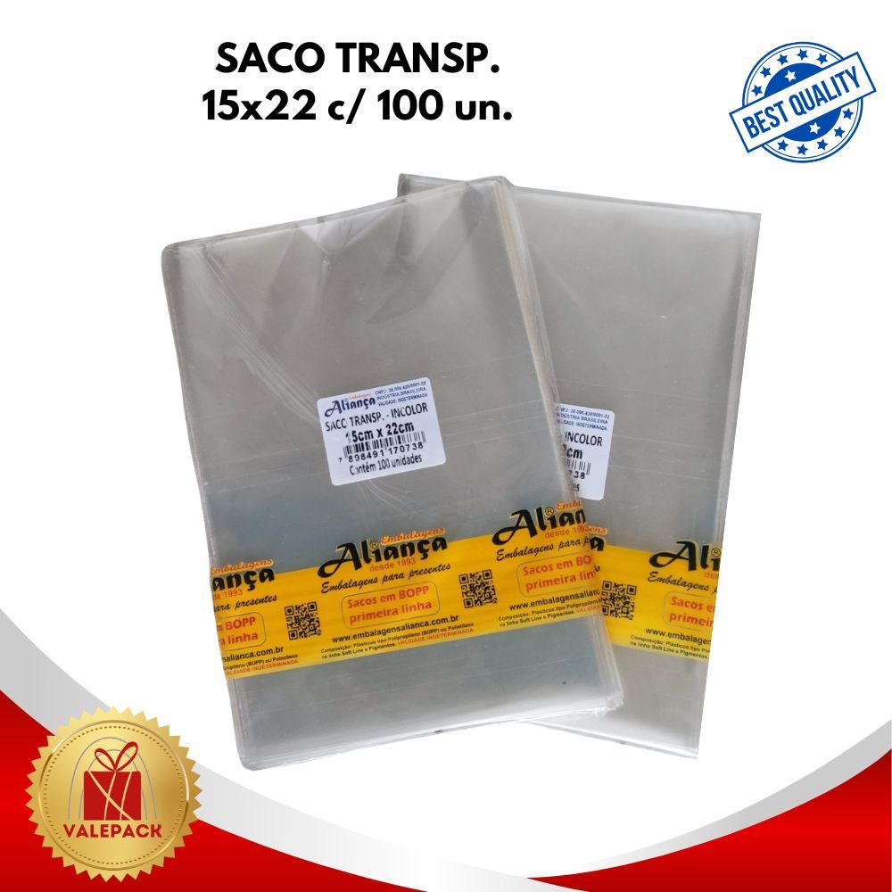 Saco Transparente incolor em BOPP 15x22 cm. Pcte com 100un | Shopee Brasil