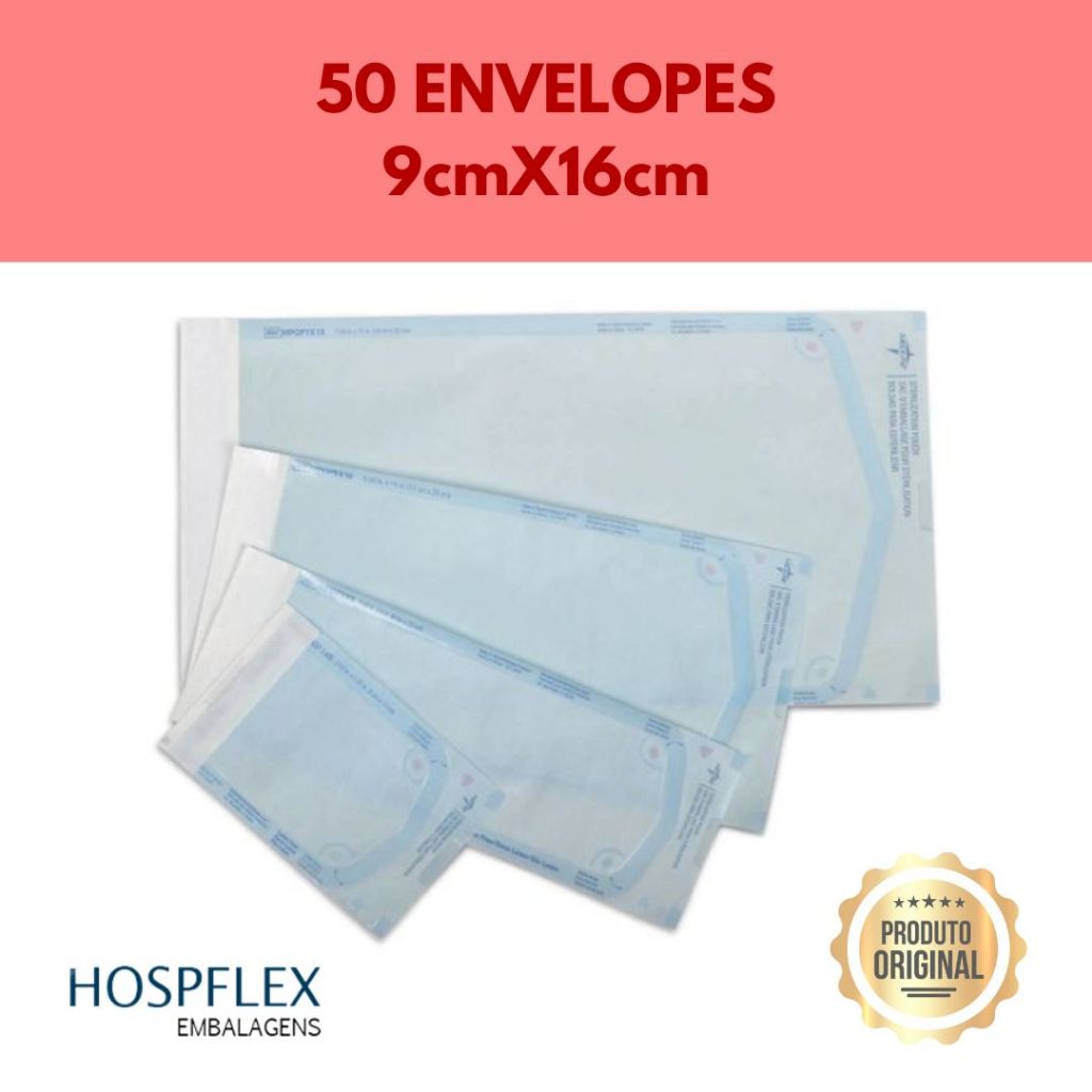 KIT de 50 Envelopes tamanho 9cm x 16cm para Esterilização Autoclave ...