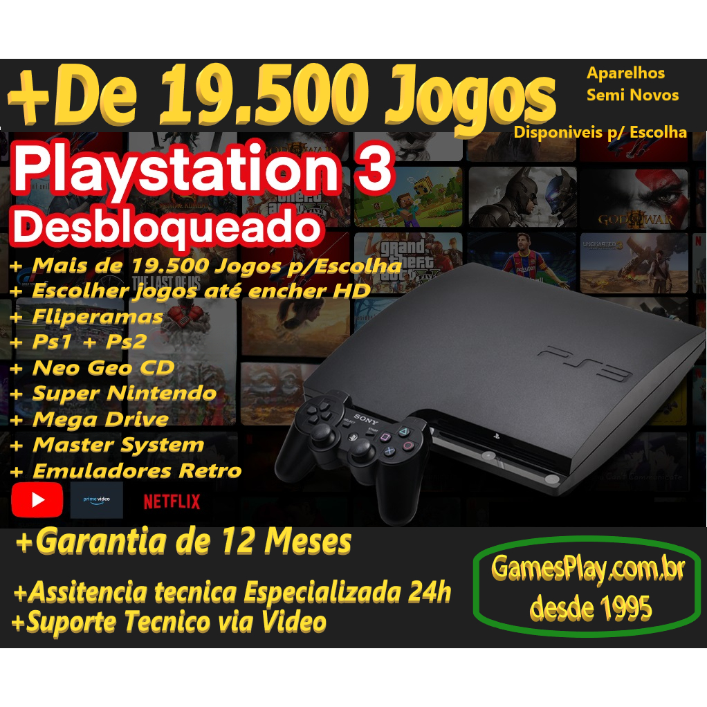 Playstation 3 Desbloqueado HD 500GB + 19500 Jogos + Top Ps3 | Shopee Brasil