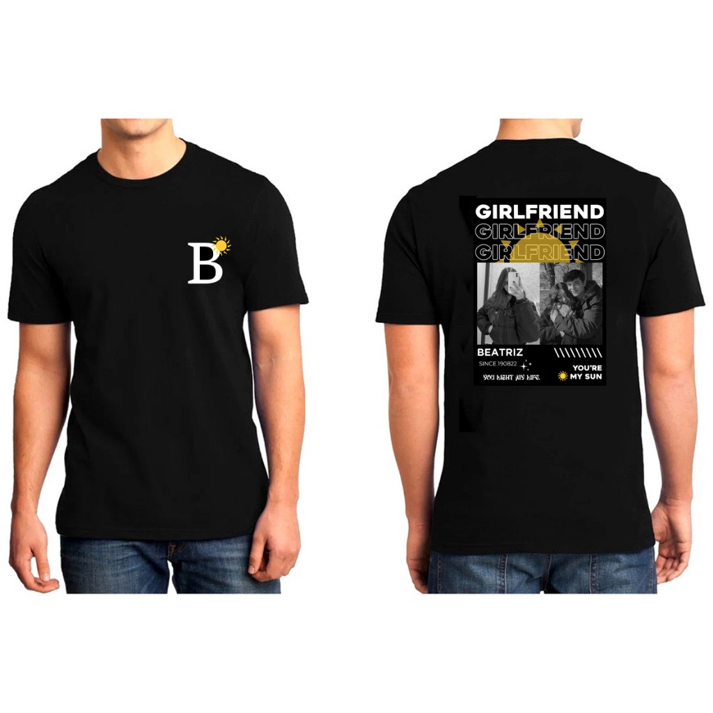 Camiseta Inicial Casal com foto, nome e data SUN & MOON LOVERS GIRLFRIEND/BOYFRIEND SOL E LUA ...