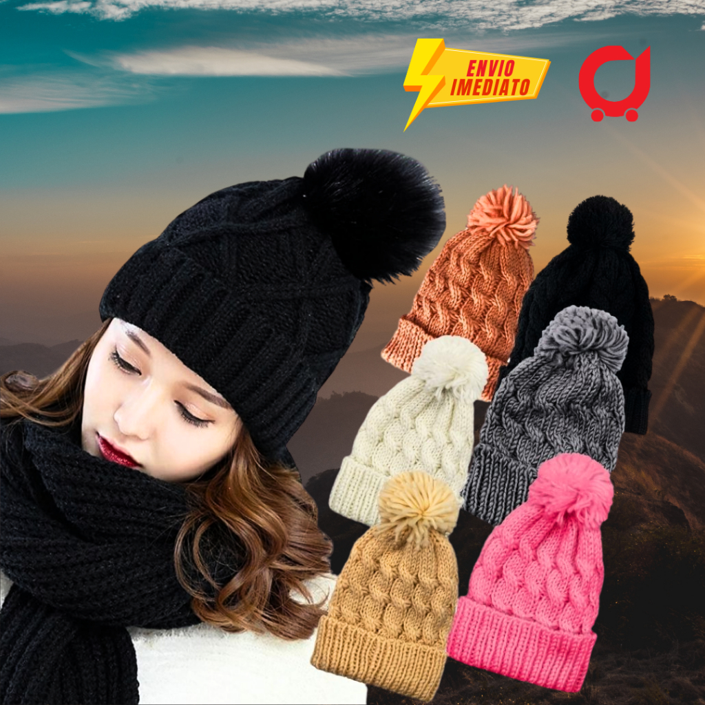 Touca De Frio Com Pompom Gorro De Lã Tricot Inverno - Diversas Cores ...
